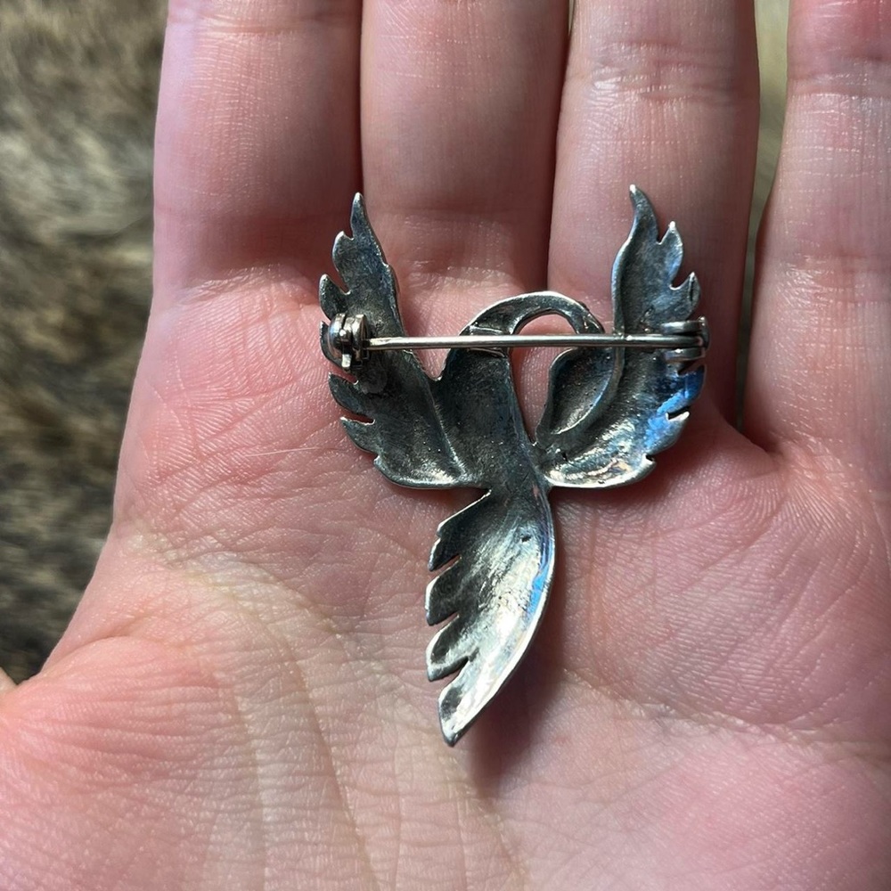 Vintage Sterling Silver Swan/Phoenix Marcasite Brooch - Gem